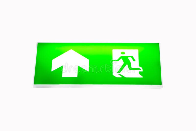 Fire Exit Green Emergency Exit Sign. Escape Sign Hang on Ceiling in the ...