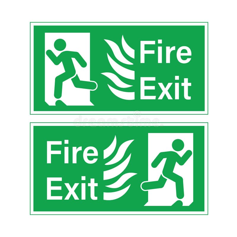 Fire Exit Green Evacuation Signs with Human and Door Stock Vector ...