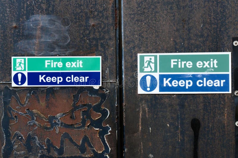 Fire Exit Keep Clear Sign on Construction Building Site Door Stock ...