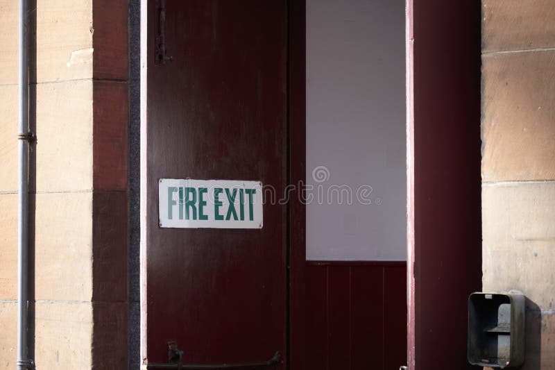 Fire Exit Keep Clear Sign on Construction Building Site Door Stock ...
