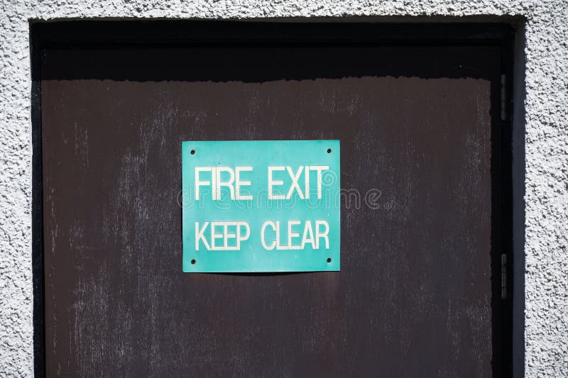 Fire Exit Keep Clear Sign on Construction Building Site Door Stock ...