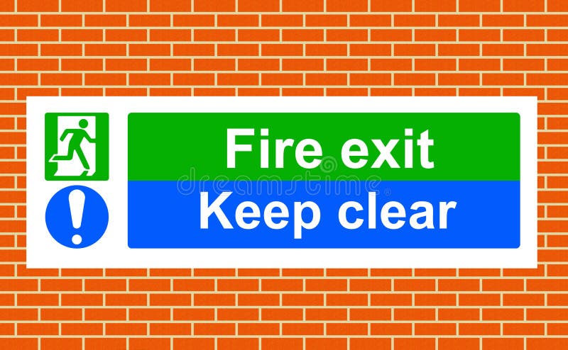 Fire Exit Keep Clear Sign on a Wall Stock Illustration - Illustration ...