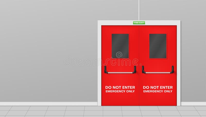 Fire Exit Realistic Vector Illustration. Red Metallic Emergency Door ...