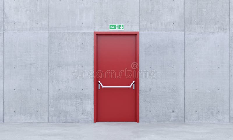 Fire Exit Red Metal Door in Concrete Sapce Building . 3d Space Stock ...