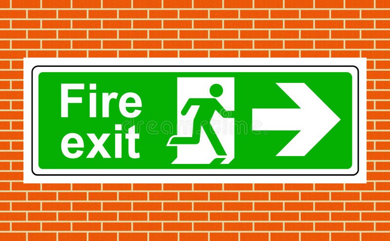 Fire Exit Right Sign on a Wall Stock Image - Image of communication ...