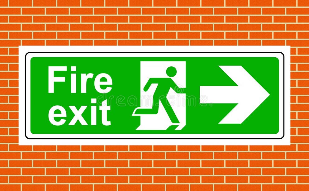 Fire Exit Right Sign on a Wall Stock Image - Image of communication ...