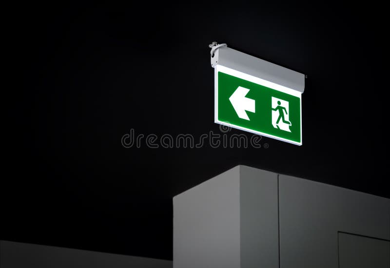 Fire Exit Sign. Green Electric Emergency Evacuation Escape Sign with ...
