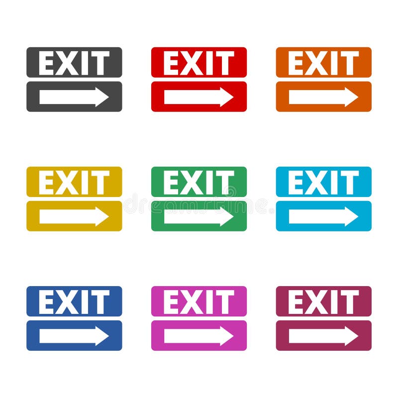 Fire Exit Sign Icon, Emergency Exit, Color Icons Set Stock Vector ...