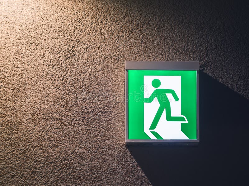 Fire Exit Sign Light Box on Wall Building Safety S Stock Image - Image ...