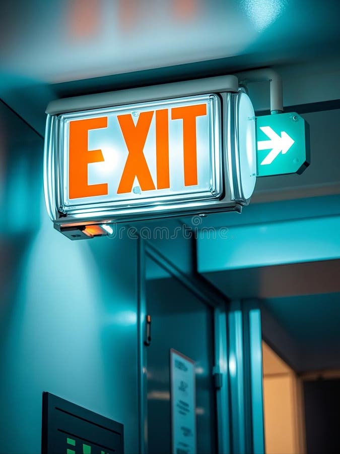 Fire Exit Sign in the Modern Building Stock Illustration - Illustration ...