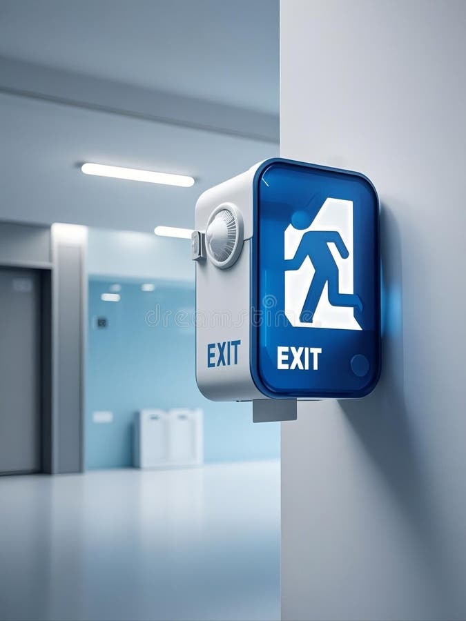 Fire Exit Sign in the Modern Building Stock Illustration - Illustration ...