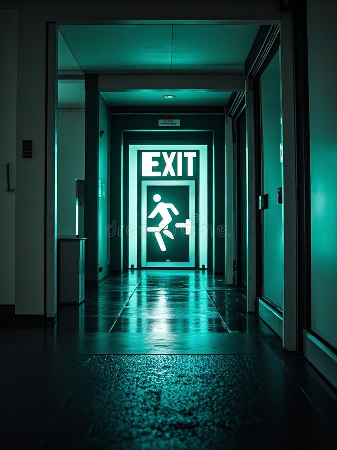 Fire Exit Sign in the Modern Building Stock Illustration - Illustration ...