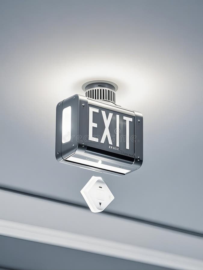 Fire Exit Sign in the Modern Building Stock Illustration - Illustration ...