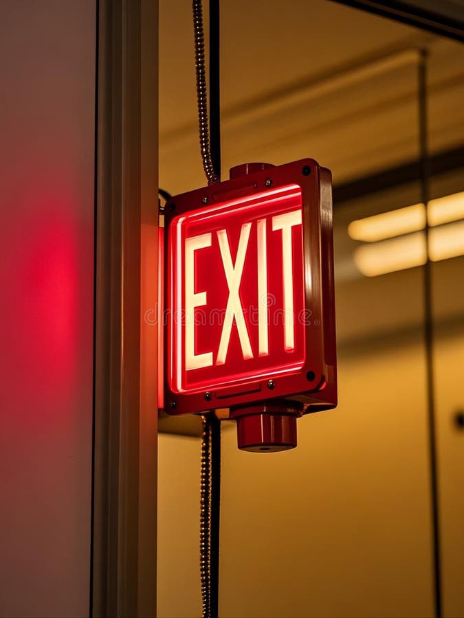 Fire Exit Sign in the Modern Building Stock Illustration - Illustration ...