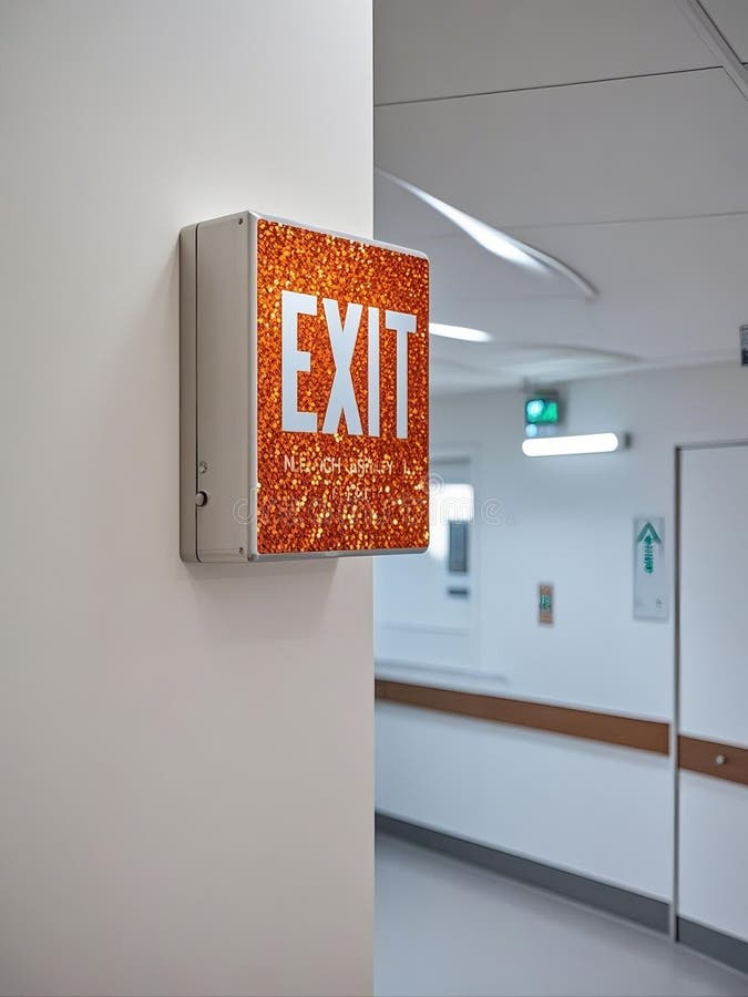 Fire Exit Sign in the Modern Building Stock Illustration - Illustration ...