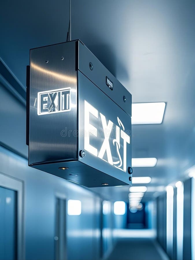 Fire Exit Sign in the Modern Building Stock Illustration - Illustration ...
