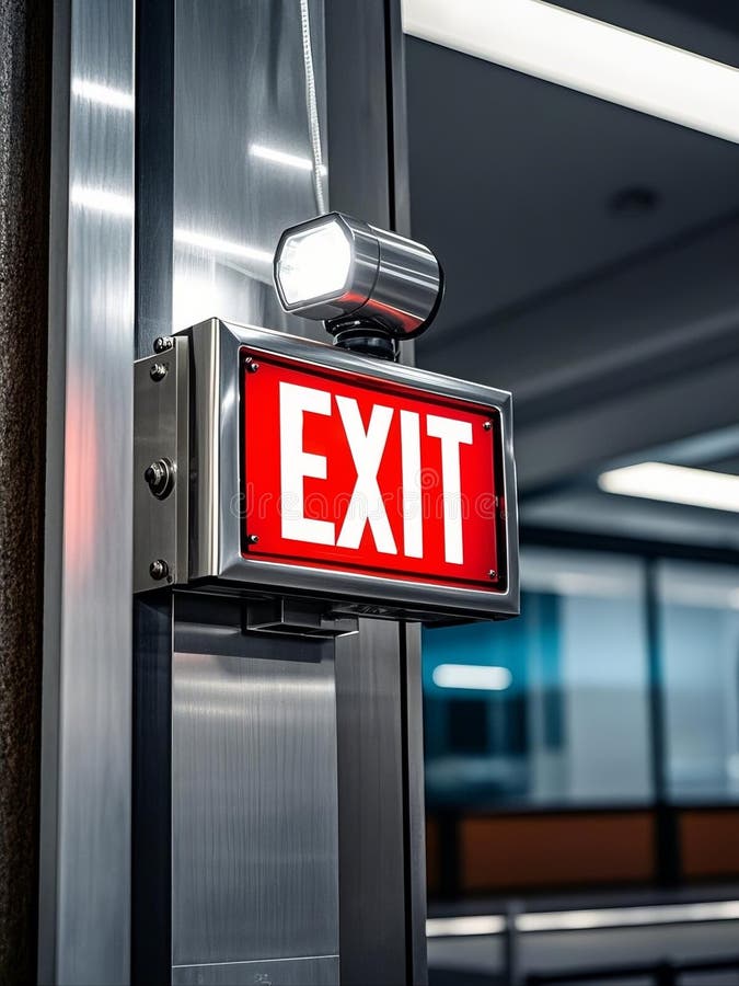 Fire Exit Sign in the Modern Building Stock Illustration - Illustration ...