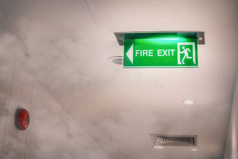 Fire Exit Sign in Fire Situation, Selective Focus Stock Photo - Image ...