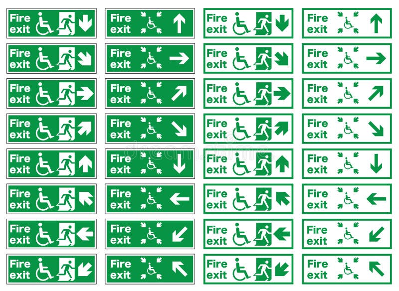 Fire Safety Signs. Set of Emergency Exit and Fire Exit Signs, Emergency ...