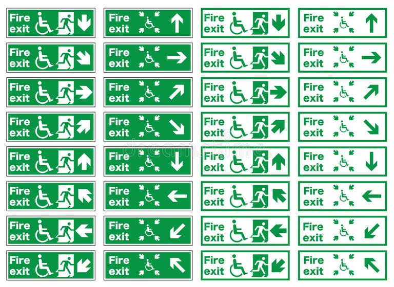 Fire Exit Signs. Set of Emergency Exit and Fire Exit Signs, Emergency ...