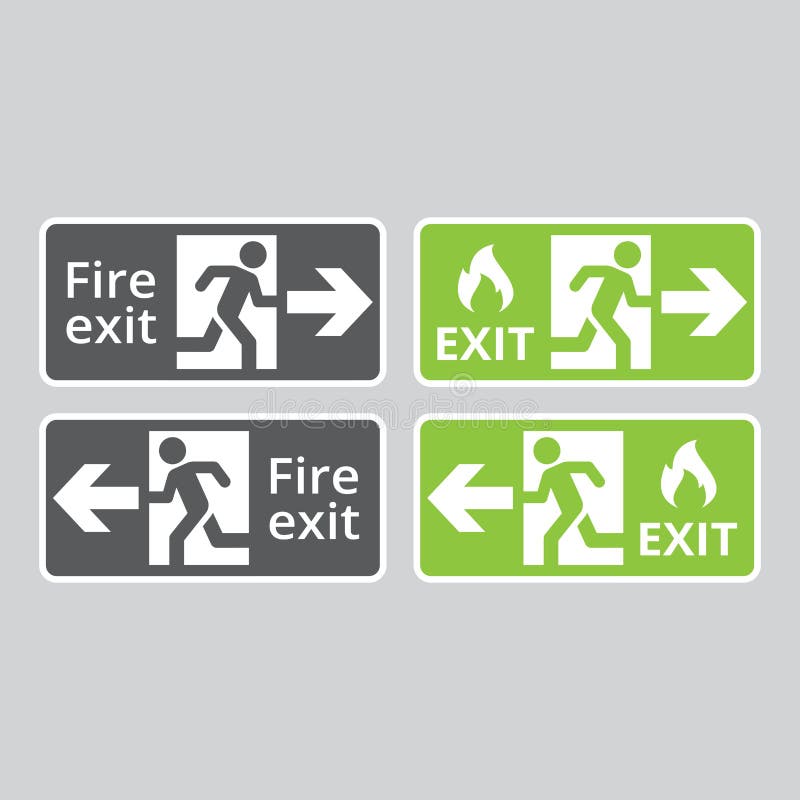 Fire Exit Vector Sticker Set. Emergency Evacuation Signs Stock ...