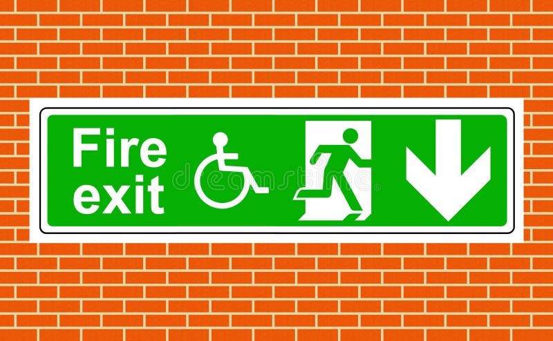 Fire Exit Wheelchair Access Down Sign on the Wall Stock Illustration ...