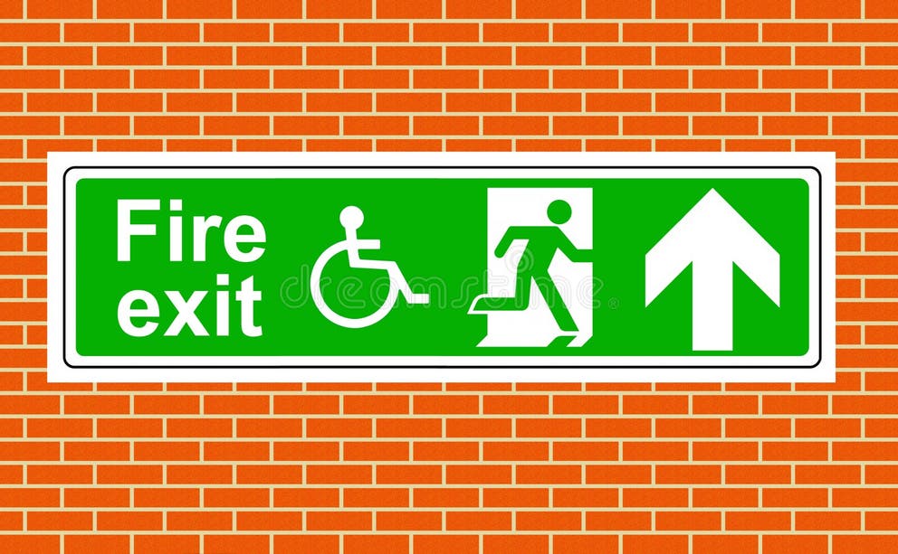 Fire Exit Wheelchair Access Up Sign on the Wall Stock Image - Image of ...