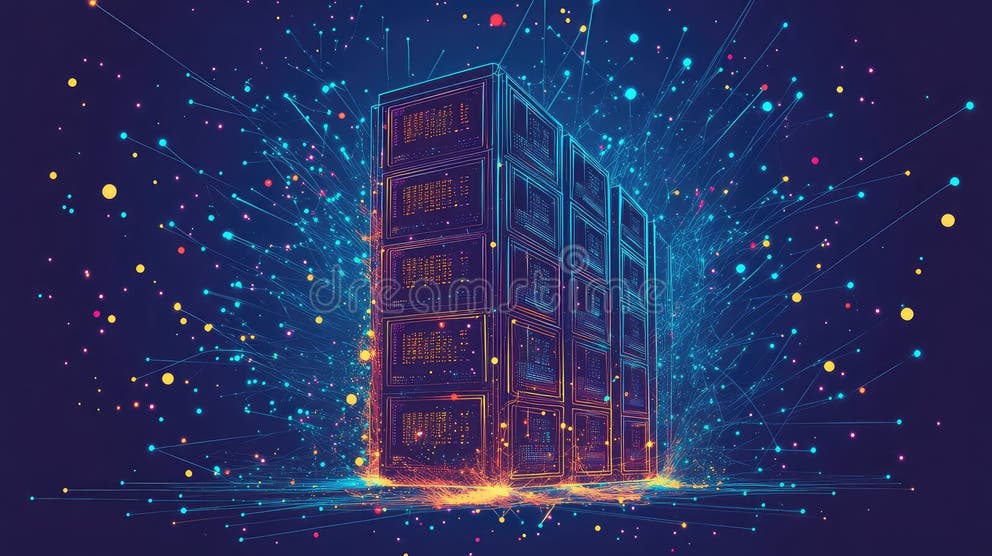 Fire exploding data server stock illustration. Illustration of fire ...