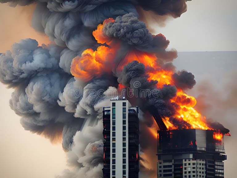 Fire Explosion of Building in the City, Ai Generated Stock Illustration ...