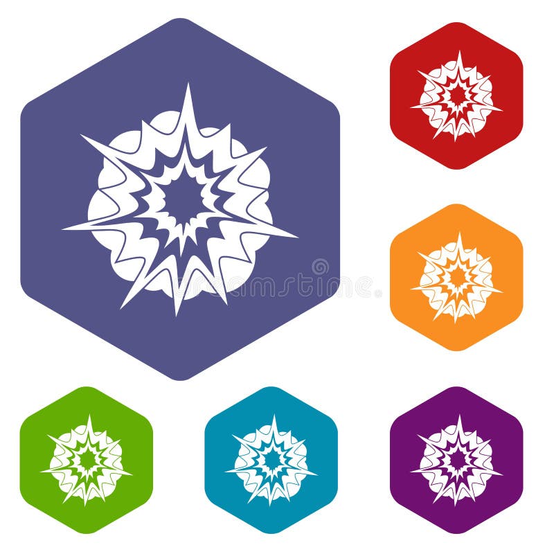Fire Explosion Icons Set Hexagon Stock Vector - Illustration of hexagon ...