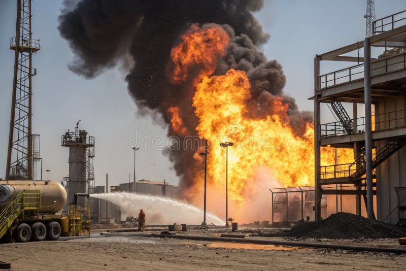 Fire Explosion in Industrial Setting Stock Illustration - Illustration ...