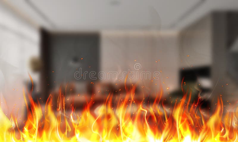 Fire, Explosion with Red Flames of Fire in the Kitchen in a Living Room ...
