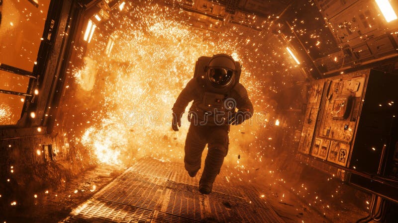 With Fire and Explosions Engulfing the Spacecraft or Space Station, an ...