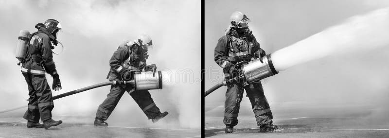 Fire Extinguish the Fire with Foam in the Smoke. Stock Image - Image of ...