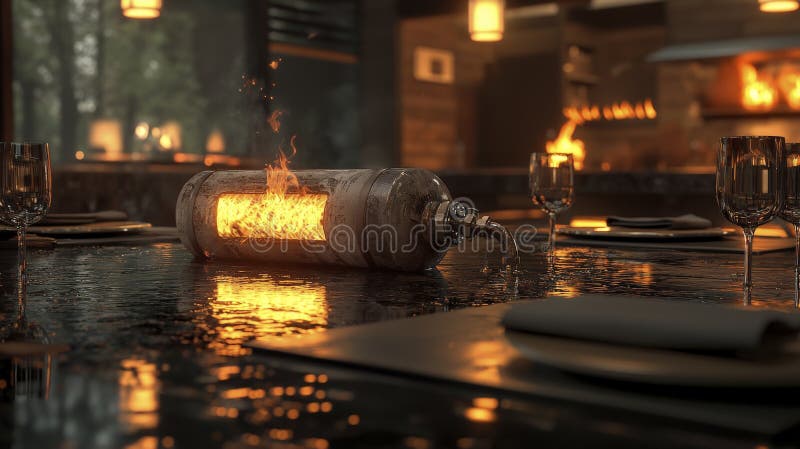 Fire Extinguisher Action in Upscale Restaurant Dramatic Scene Modern ...