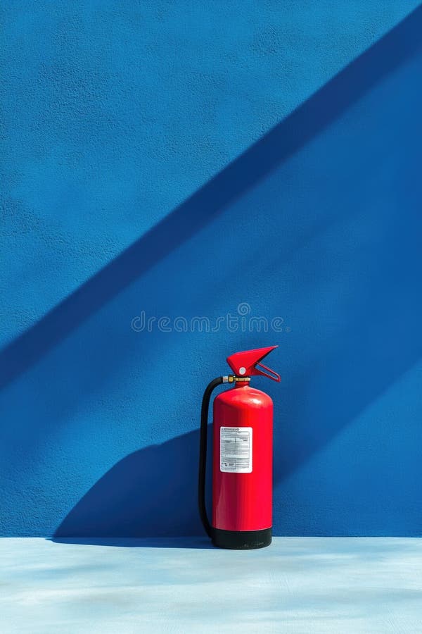 Fire Extinguisher on Blue Wall Stock Photo - Image of rescue, building ...