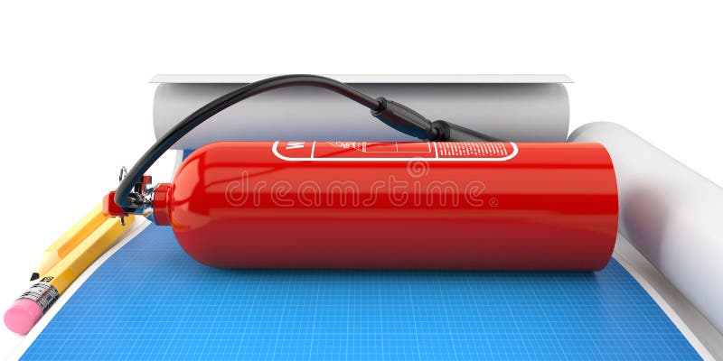 Fire Extinguisher with Blueprint Stock Illustration - Illustration of ...
