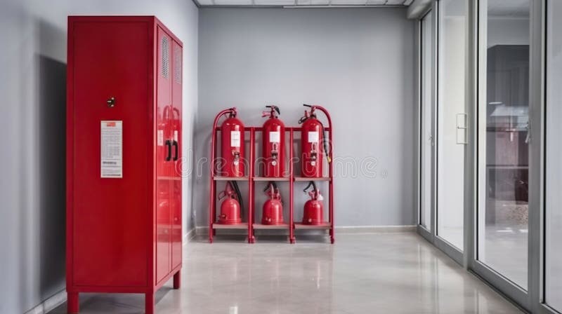 Fire Extinguisher Cabinet in the Hall of Office Building for Preparing ...
