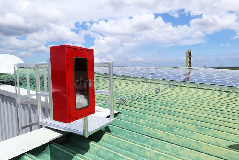 Fire Extinguisher Cabinet of Solar Rooftop System Stock Image - Image ...
