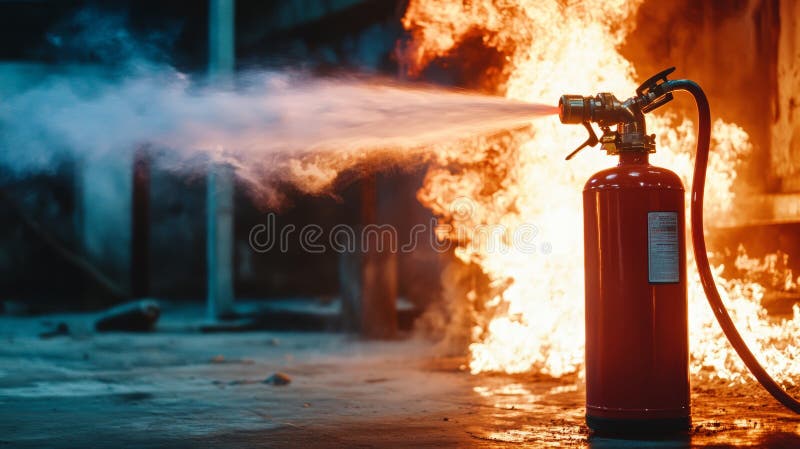 A Fire Extinguisher Combating Flames in an Industrial Setting ...