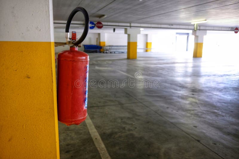 Fire Extinguisher in the Covered Parking Area Stock Photo - Image of ...