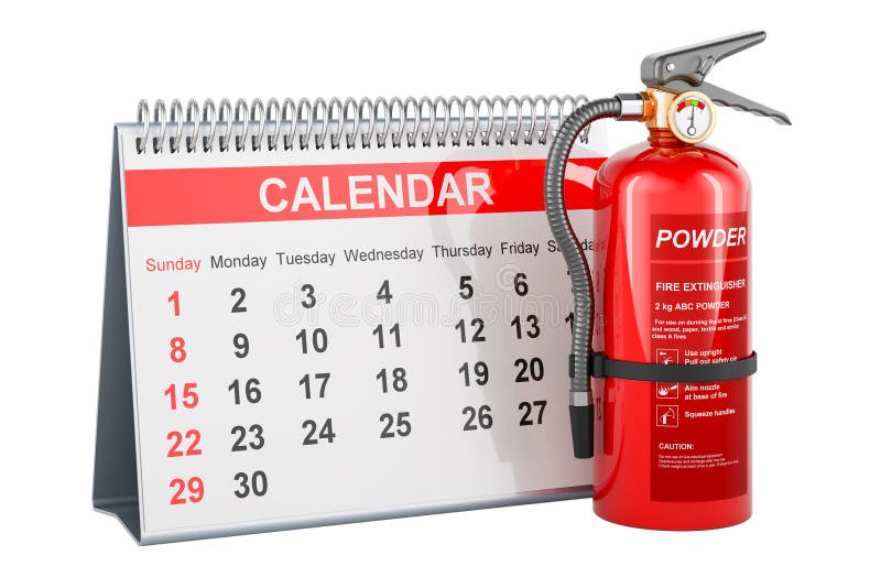 Fire Extinguisher with Desk Calendar. 3D Rendering Stock Illustration ...