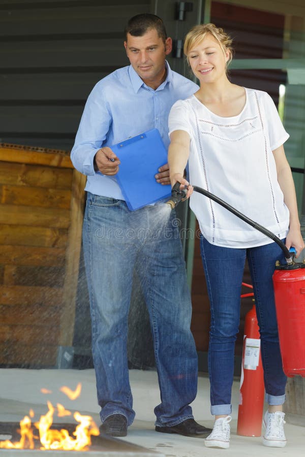 Fire Extinguisher on Fire Drill Training Stock Image - Image of outside ...