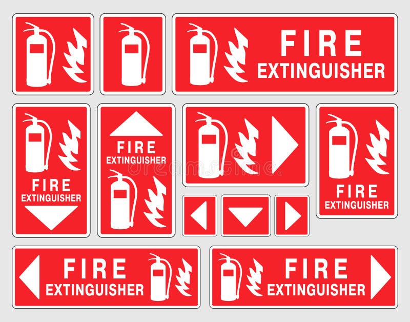 Fire Extinguisher Emergency Icon Sign. Firefighters Tools, Flame ...