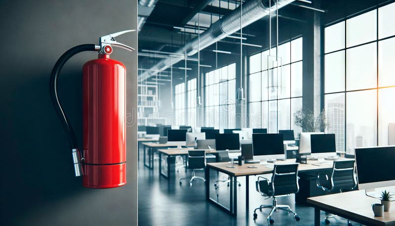 Fire Extinguisher in Empty Modern Office Interior Stock Illustration ...