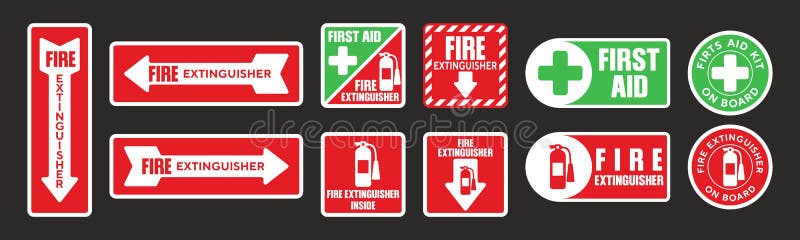 Fire Extinguisher First Aid Vector Sticker Set Stock Vector ...