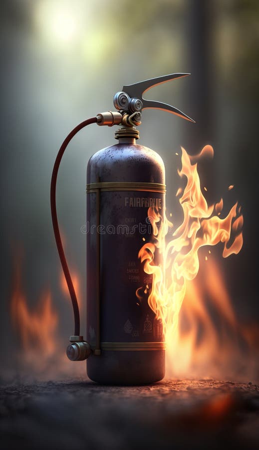 Fire Extinguisher with Flames in Background - Fighting Fire with ...