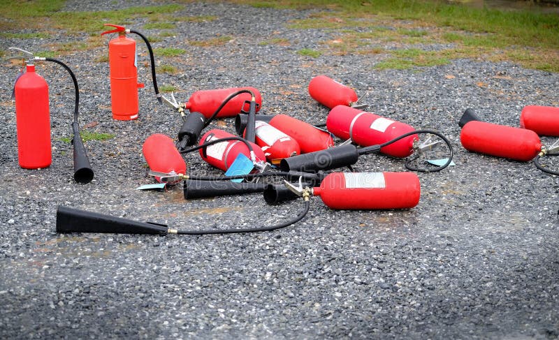 Fire Extinguisher on the Ground.after Turn Off on Fire Stock Photo ...