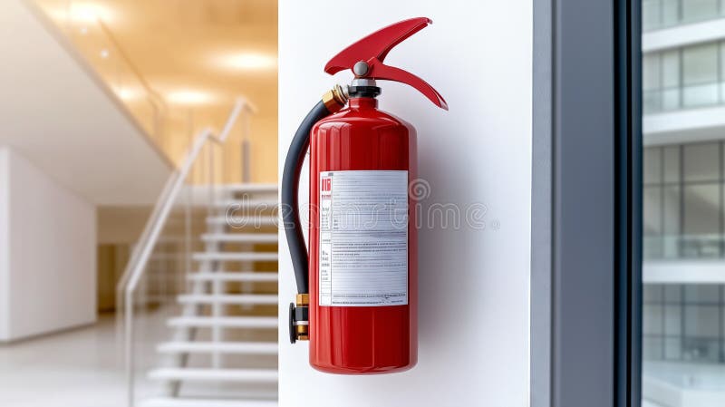 Fire Extinguisher Hanging on White Wall in Modern Building Stock Photo ...