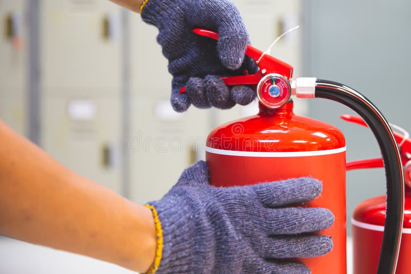 Fire Extinguisher Has Hand Engineer Checking Handle of Fire ...